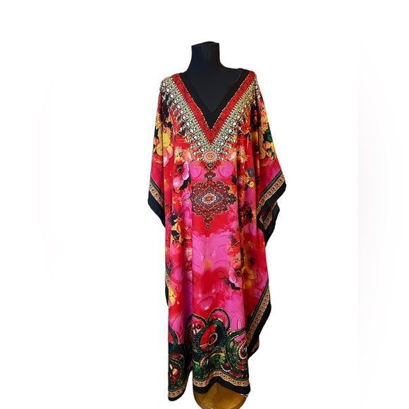 Vintage | Kaftans | Vintage J Gee Pink Colorful Bold Print Kaftan ...